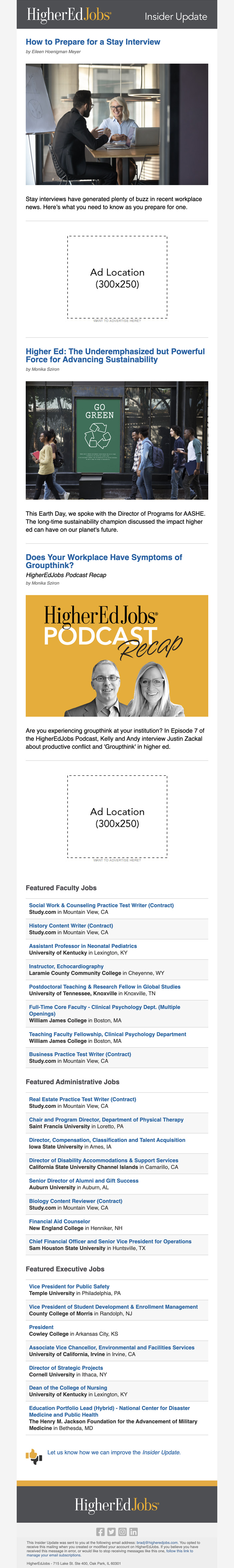 Insider Update Newsletter - HigherEdJobs